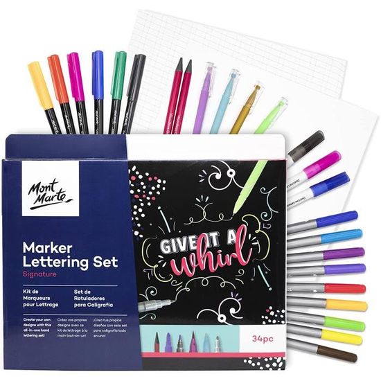 Mont Marte Hand Lettering Kit 34 pièces Avec Brush PensFeutres et plus ...