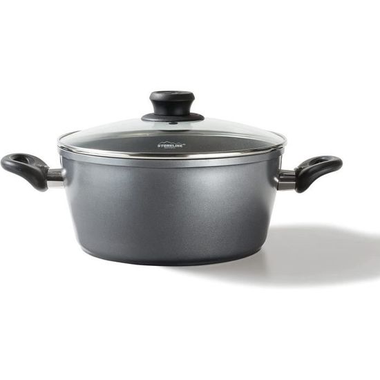 STONELINE XXL Casserole 28 cm, avec couvercle, induction, en fonte d'alm, revêtue avec de vraies ...