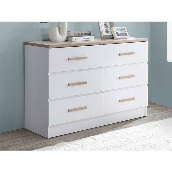 Commode 6 tiroirs - Blanc et naturel - SKAIDO - Cdiscount Maison