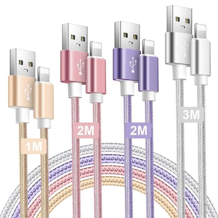 Cable iPhone Chargeur iPhone 1M-2M-2M-3M [Certifié MFi] Câble Lightning ...