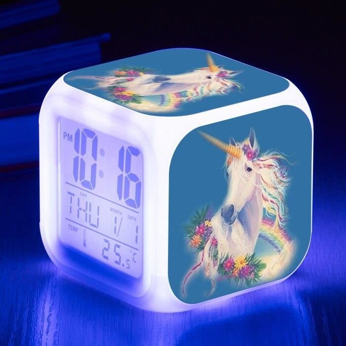 Réveil numérique 3D mignon pour fille, motif licorne de dessin animé ...