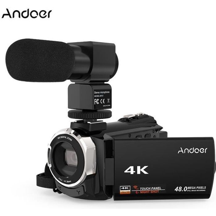Andoer 4K 1080P 48MP WiFi Caméra Vidéo Numérique Caméscope avec Mic ...