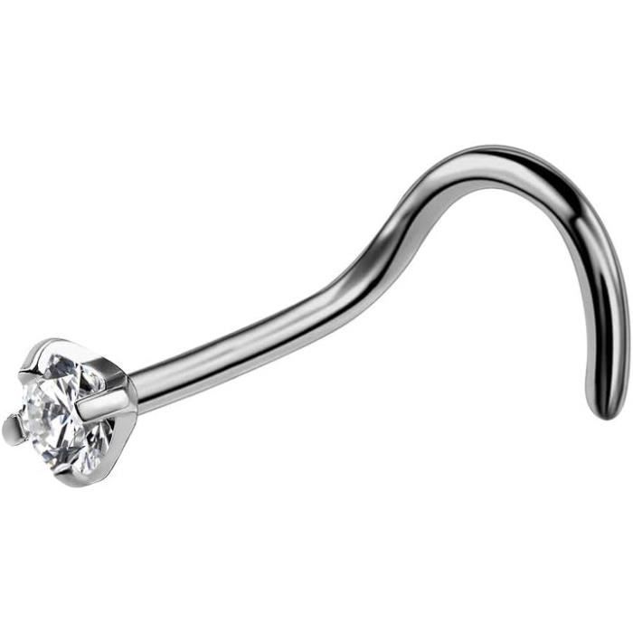 Piercing De Nez En Titane G23 Solide 20 G Avec Vis De Nez 2 Mm En Oxyde De Zirconium Transparent ...