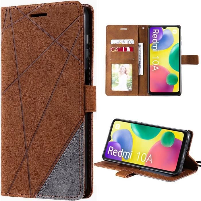 Coque pour Xiaomi Redmi 10A - Coque à Rabat Effet Cuir - Marron ...