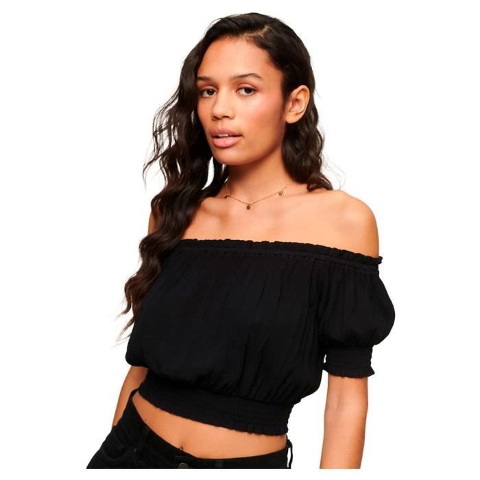 Superdry Smocked S-S Crop Top Chemise Business, Noir, 38 Femme ...