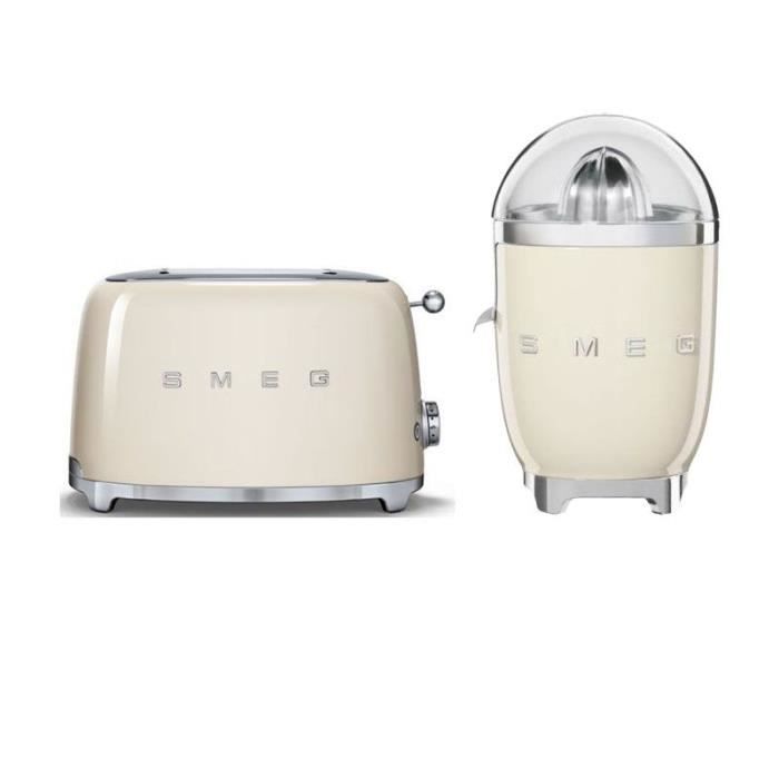 Pack SMEG Grille-Pain Toaster 2 Fentes 950W + Presse Agrumes 70W Crème ...