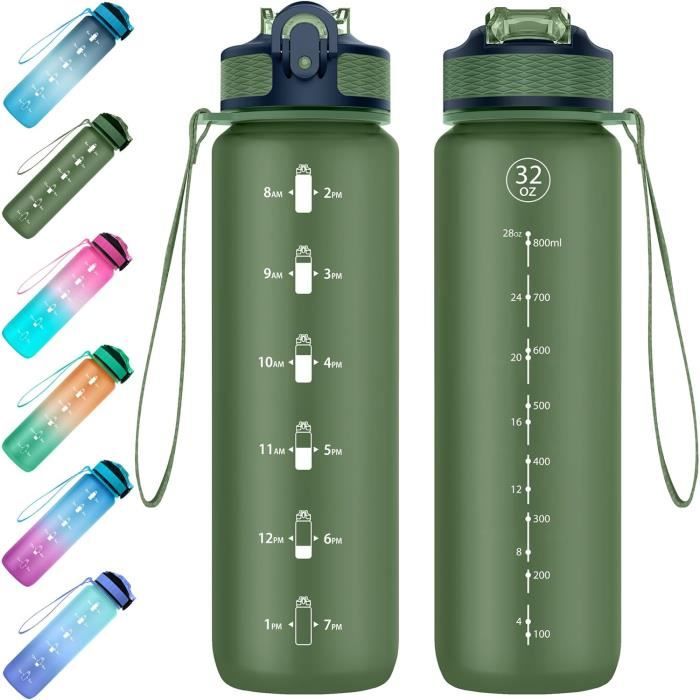 Bouteilles d'eau avec paille 1 litres, Gourde sport avec Fitness motivant et marqueurs de temps ...