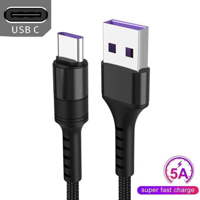 Black-2m -Câble USB type c 5A SuperCharge 0.25m-1m-2m pour recharge ...