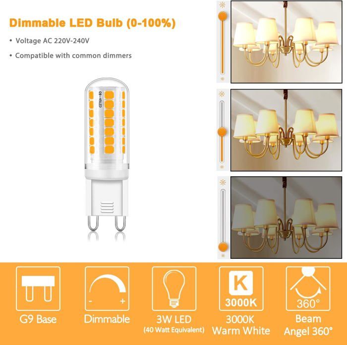Ampoules LED G9 3W Dimmable équivalent à 40W 33W 28W G9 Ampoules ...