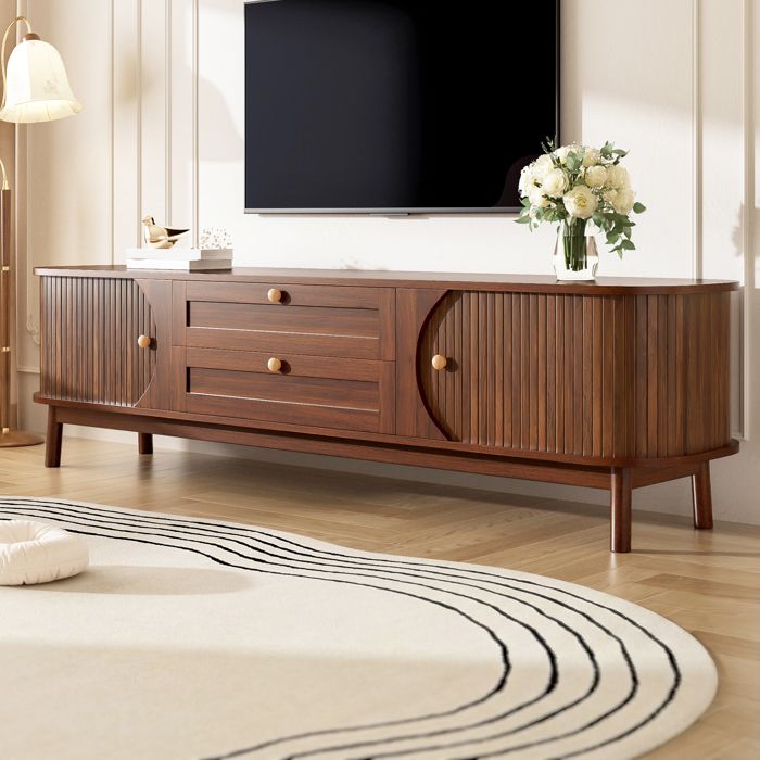 Meuble TV Coins Arrondis Design Moderne, 2 Tiroirs avec Portes ...
