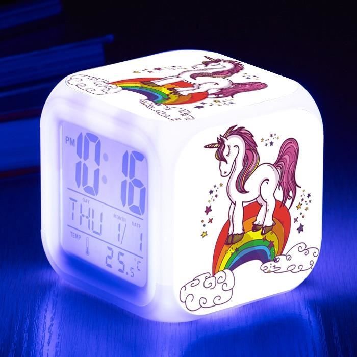 Réveil numérique 3D mignon pour fille, motif licorne de dessin animé ...
