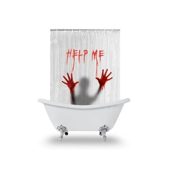 Rideau de douche - Help Me - Ensanglanté - Blanc - Rouge - Design ...