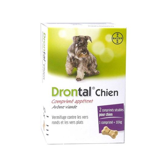 BAYER DRONTAL CHIEN VERMIFUGE AROME VIANDE BOITE DE 2 COMPRIMES - Cdiscount