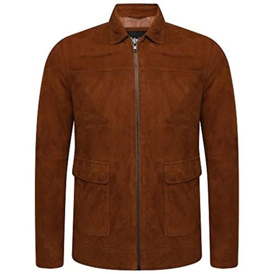 Blouson Perfecto Bomber NBJBB Barney Tan oft Real uede Leather Trucker ...