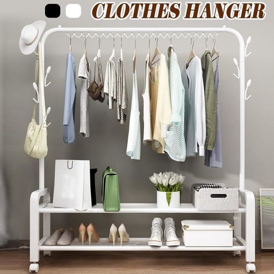 Portant Penderie à Vêtement Mobile Avec Roulettes Crochets Pour Chambre ...
