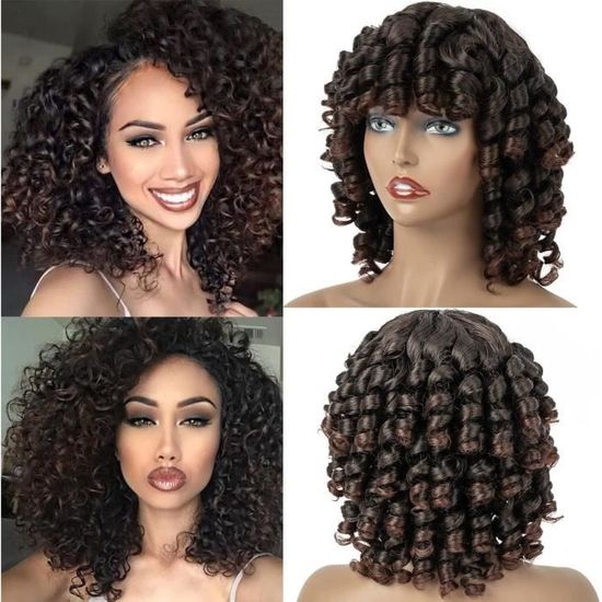 Short Afro Wigs For Black Woman 12 Inch Kinky Curly Wig With Bangs ...