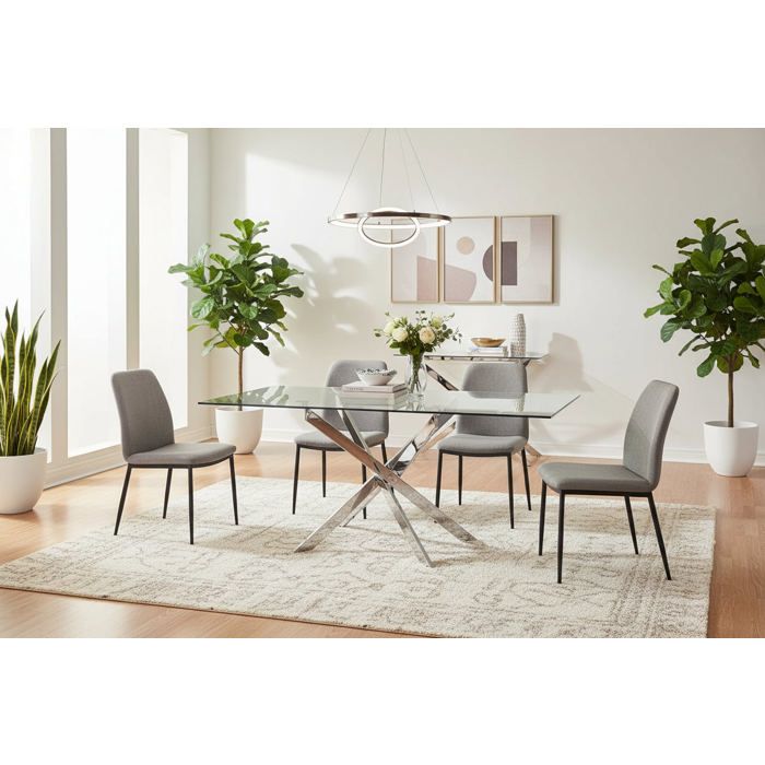 Table Repas JESSICA XXL Chrome et plateau en verre TRANSPARENT 180 cm 6 ...