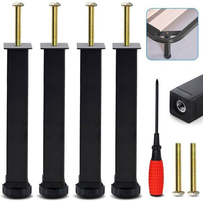 4Pcs Pied de Lit à Visser Metal Hauteur 30 cm Pieds pour Sommier à ...