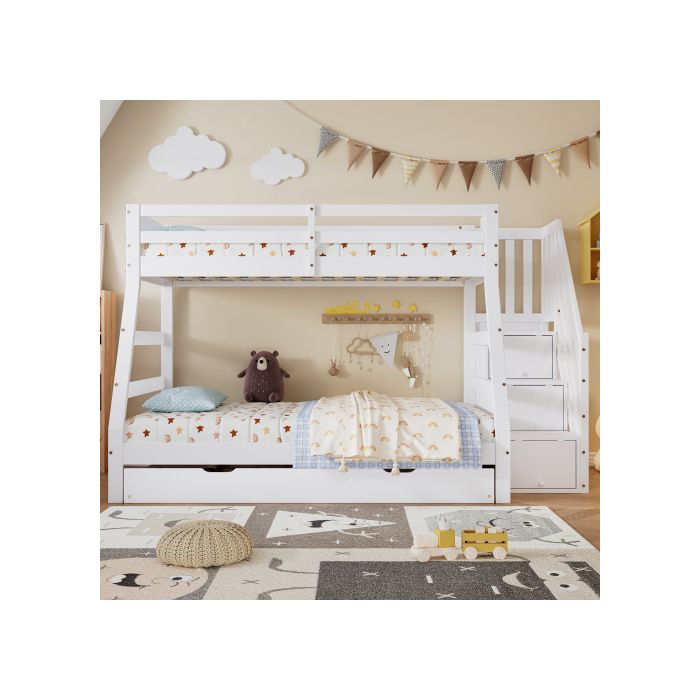 Lit superposé, 90/120x200cm, lit escamotable pour enfants avec armoire ...