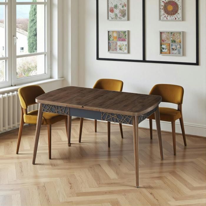 Table extensible effet noyer, décor baguettes 132-170 cm LUNOR ...