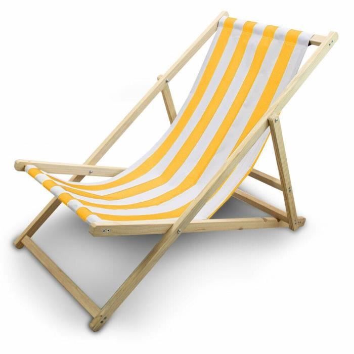 Transat de plage - BEACH/GARDEN CHECKER - Pliable et réglable - Bois ...
