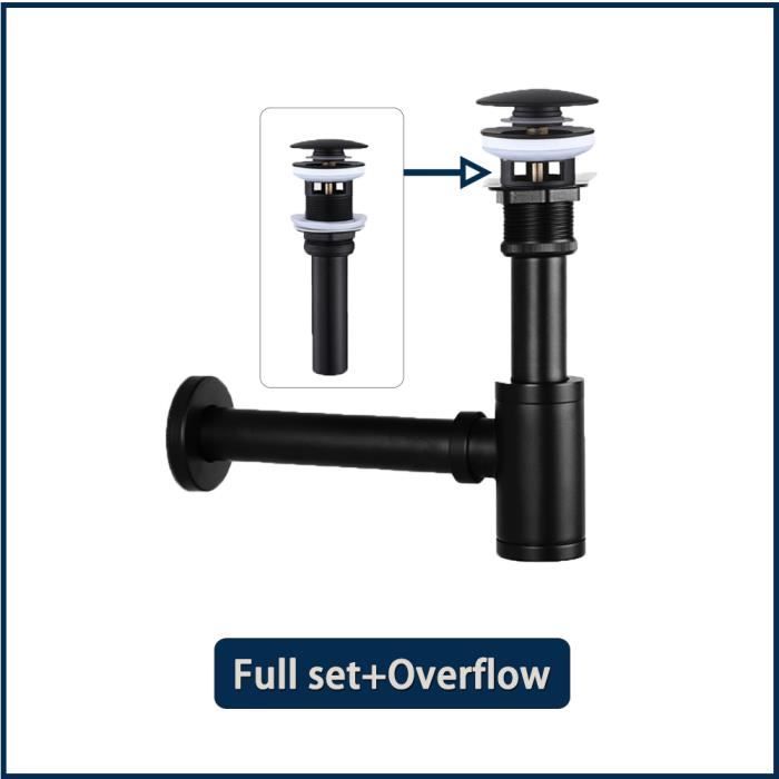 Ensemble complet avec ovflow - Siphon De Lavabo Noir Mat, Vidange Pop ...