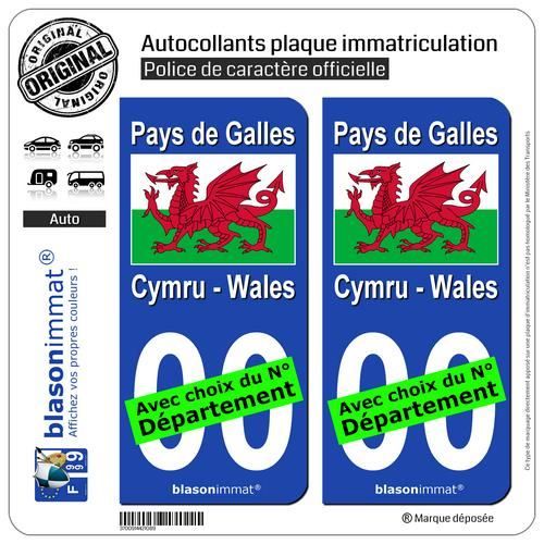 Autocollants plaque immatriculation Auto Pays de Galles Drapeau ...