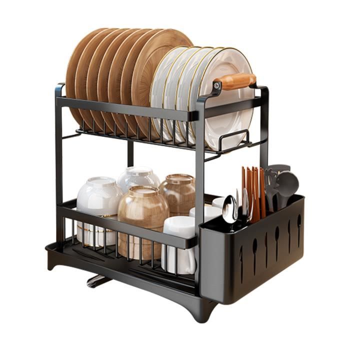 SUPFINE - Étagère de rangement pour vaisselle à 2 niveaux - Métal Noir ...