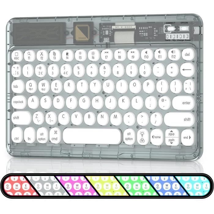 Clavier Bluetooth Noir Transparent, Clavier Bluetooth Sans Fil Multi ...