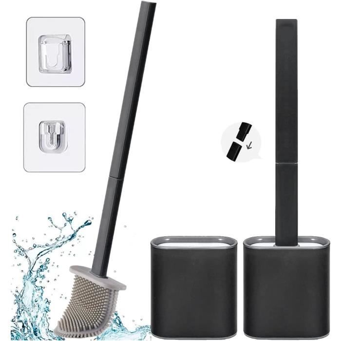 Lot De 2 Balais De Bain Silicone - Brosse Wc Silicone Avec Support - Nettoyants Flexibles Et ...