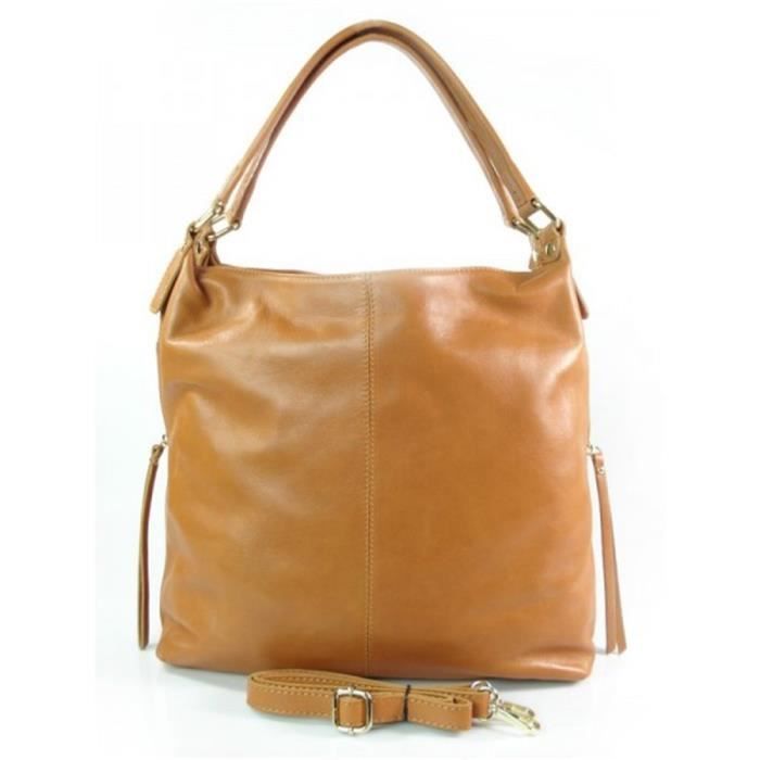 Sac à main en cuir VERA PELLE A4 Camel Miel - Femme/Adulte - Cdiscount ...