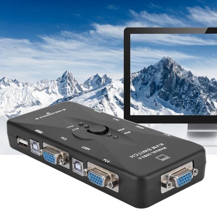 VGEBY boîtier USB 4 ports USB 2.0 KVM VGA/SVGA Moniteur Hub Ordinateur ...