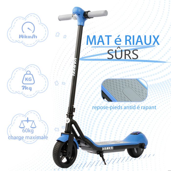 Vankel Trottinette Électrique Enfant 6-14 Ans – 12 km/h – Bleu , LED ...