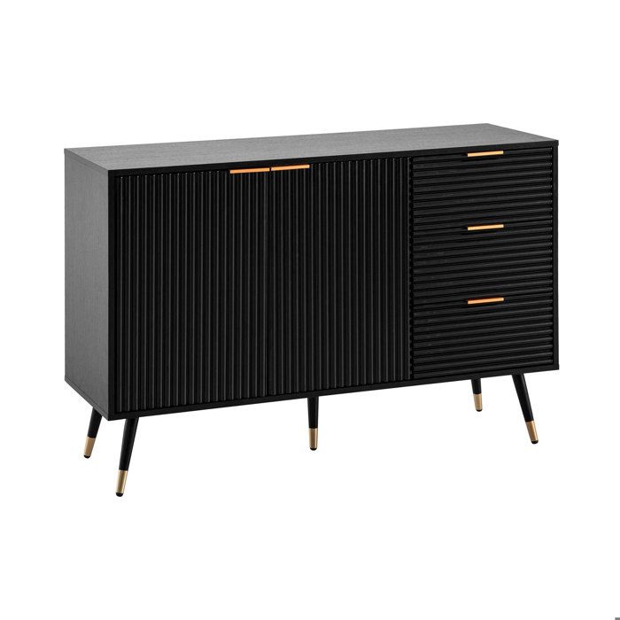 Buffet 2 portes 3 tiroirs 120x40x80 cm noir et doré - FREDZA ...
