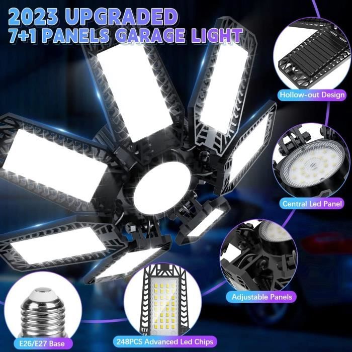 Éclairage LED Garage 200W 6 Pièce, E27-E26 Eclairage Atelier Déformable ...