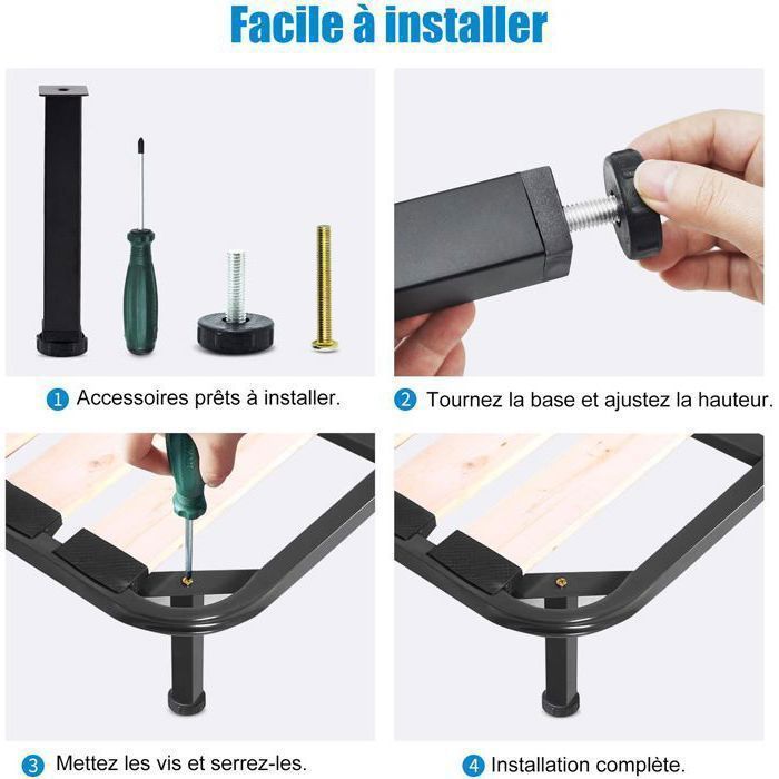 4Pcs Pied de Lit à Visser Metal Hauteur 30 cm Pieds pour Sommier à ...