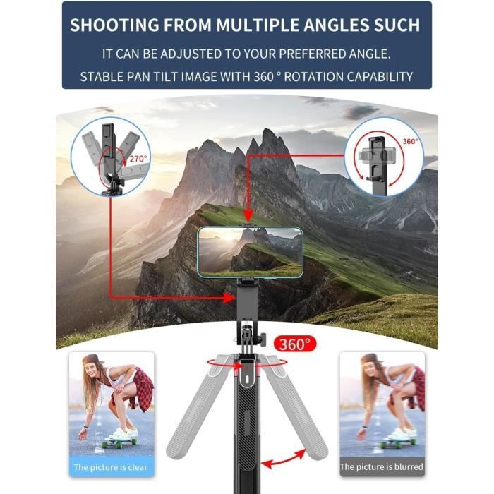 Trepied Smartphone,180Cm De Long Télescopique Selfie Stick Avec ...