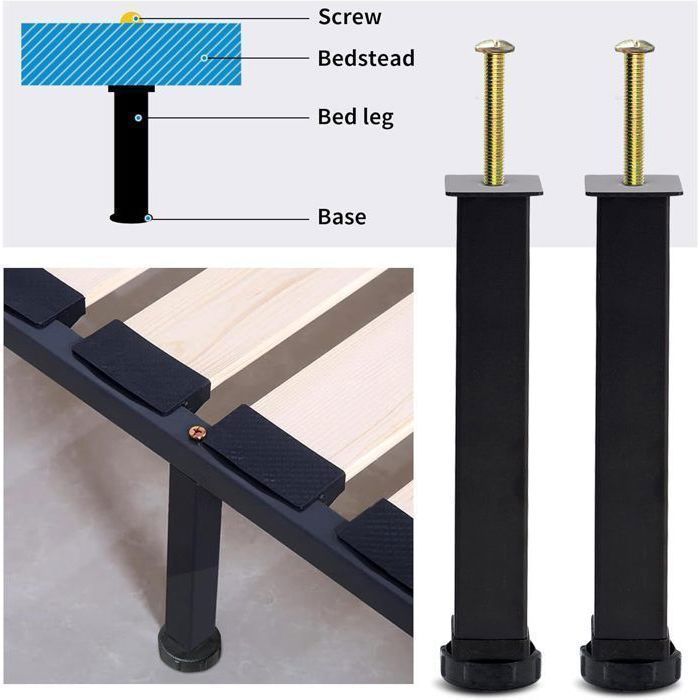 4Pcs Pied de Lit à Visser Metal Hauteur 30 cm Pieds pour Sommier à ...