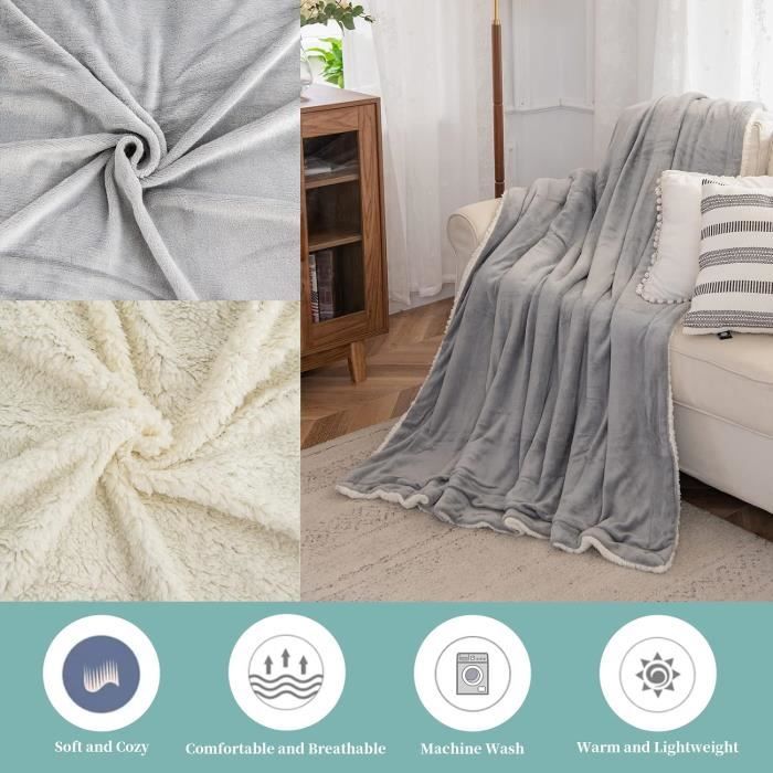 Couverture Polaire Sherpa Réversible En Polyester Doux Et Chaud Pour La ...
