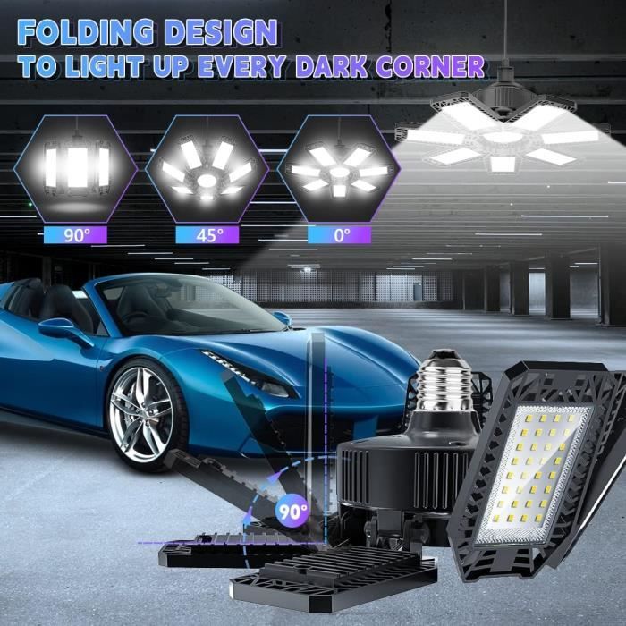 Éclairage LED Garage 200W 6 Pièce, E27-E26 Eclairage Atelier Déformable ...
