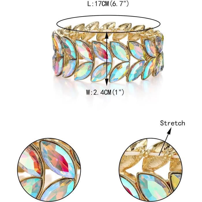 Bracelet Extensible Femme Art Déco Bijoux De Poignet Pour Bal De Fin D'Année Feuille De Cristal ...