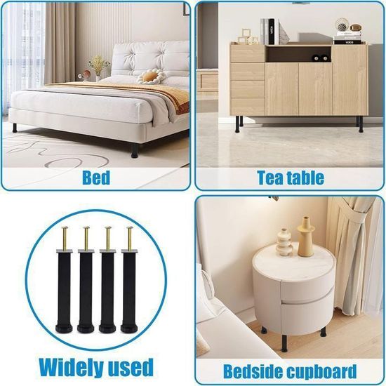 4Pcs Pied de Lit à Visser Metal Hauteur 30 cm Pieds pour Sommier à ...