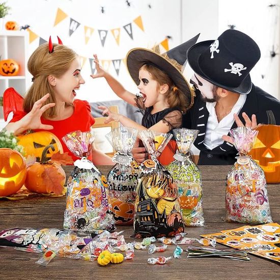 200pcs transparent sacs à bonbons halloween trick or treat pochette ...