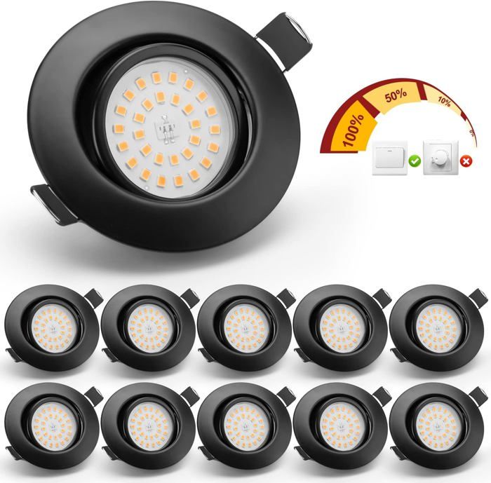 Spot Encastrable LED Noir Dimmable, 10 x 5.5W Spot LED Extra Plat 30mm ...