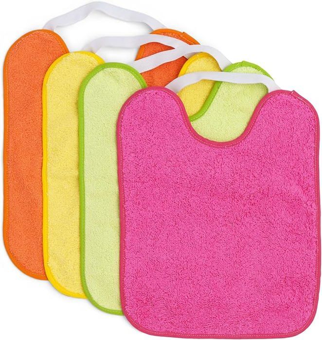 TI-TIN | Lot de 4 bavoirs imperméables pour bébé | Fermeture élastique pour bébés de 6 à 18 mois ...
