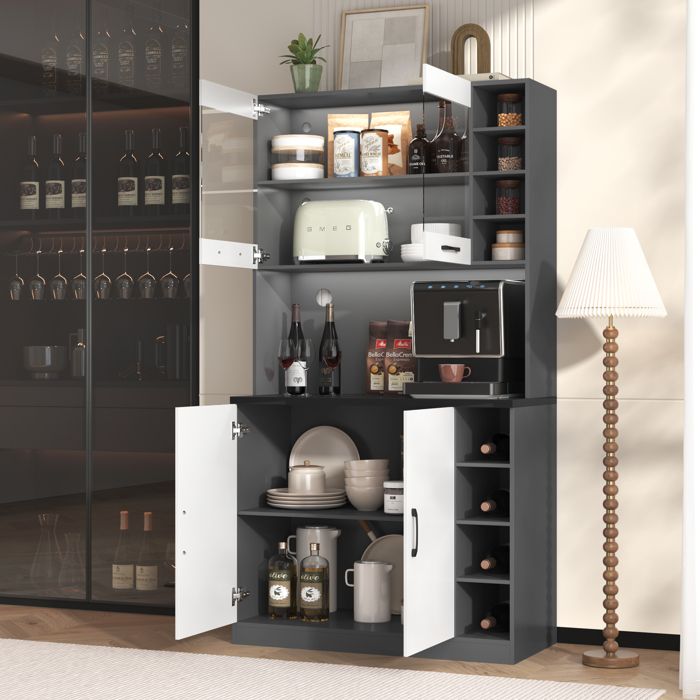 Buffet Haut de Cuisine avec Éclairage LED,Meuble Indépendant en Bois ...