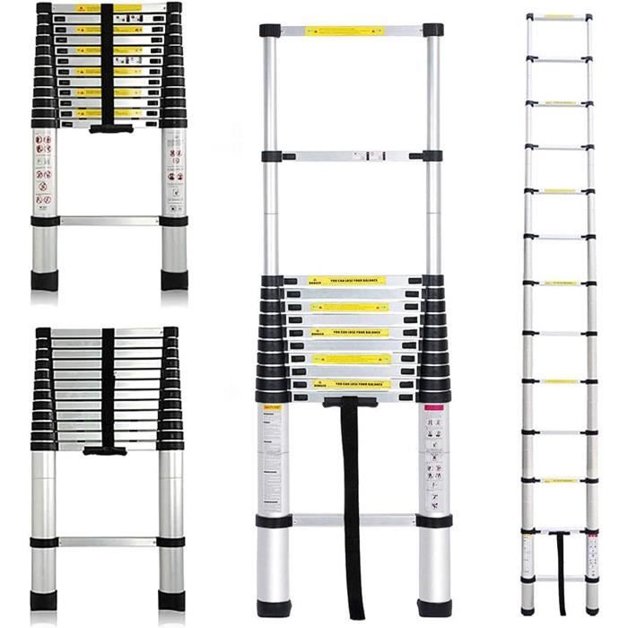 Échelle Télescopique De 3,8M Échelle Extensible Multifonction Échelle 9 ...