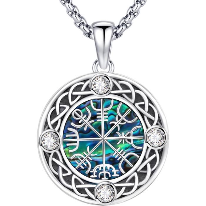 Collier Boussole Vegvisir Argent Sterling 925 Boussole Pendentif Viking ...
