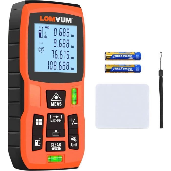 Télémètre 50m - Compteur de distance laser numérique 164ft - Grand écran rétroéclairé - Mesure ...