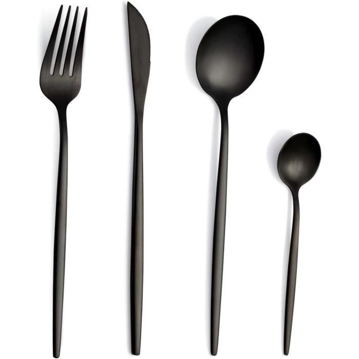 Couverts de table pour 6 personnes, 24 pièces couverts noirs mats ...